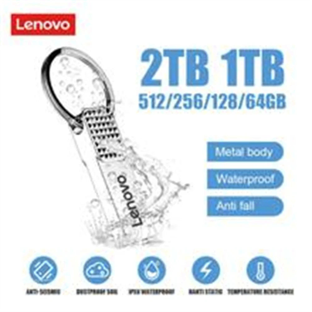 Lenovo - Mini clé USB 2TO en métal Haute Vitesse + Adaptateur Type-C O ...