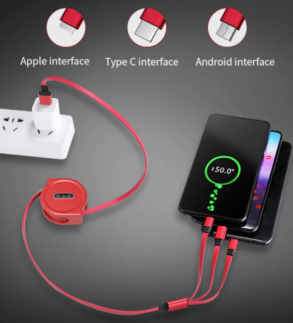 Câble USB rétractable 3 en 1 - 1 câble acheté = 1 OFFERT ...